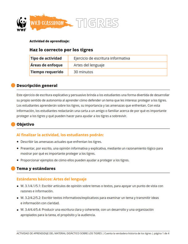 Tiger Toolkit Spanish | Educators Toolkits | WWF